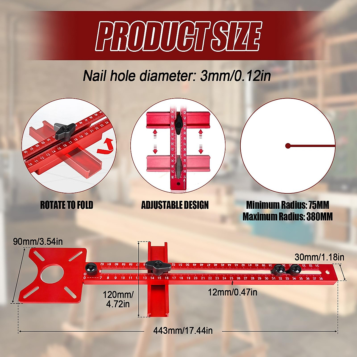 HSOKEW 4 in 1 Router Milling Groove Bracket, with Automatic Center Punch-Router, Quick Milling Round Grooves/Cut Round Block/Engrave Round Center/Measure Right Angle (Metric)