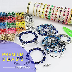 Redtwo 900 Pcs Evil Eye Beads Bracelet Making Kit, Friendship Evil Eye Bracelet Kit for Necklace Jewelry Making with Charms and Elastic Strings Gifts for Teen Girls Crafts for Girls Ages 8-12