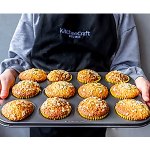 Masterclass Heavy Duty 12 Hole Cupcake Baking Tray Tin Pan with Double Layer Non-Stick Coating | Ideal for Baking Buns, Cupcakes, Yorkshire Puddings and Muffins