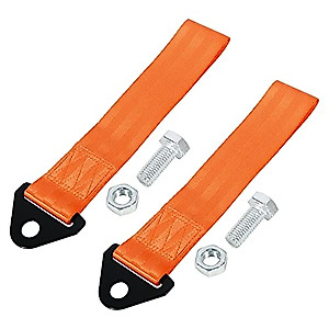 X AUTOHAUX 2pcs Orange Universal Car Tow Towing Hook Bumper Trailer Belt Strap