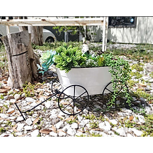 Zeckos Charming White Enamelware Metal Farmhouse Style Decorative Wagon Garden Planter - Rustic Elegance for Gardens, Patios and Porches - Indoor/Outdoor - 19.5 Inches Long