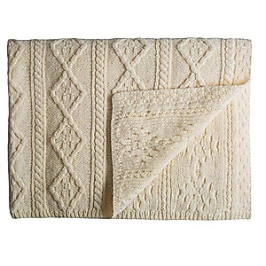 100% Irish Merino Wool Plaited Aran Celtic Cream Couch Throw Blanket 40”x 66” by Carraig Donn