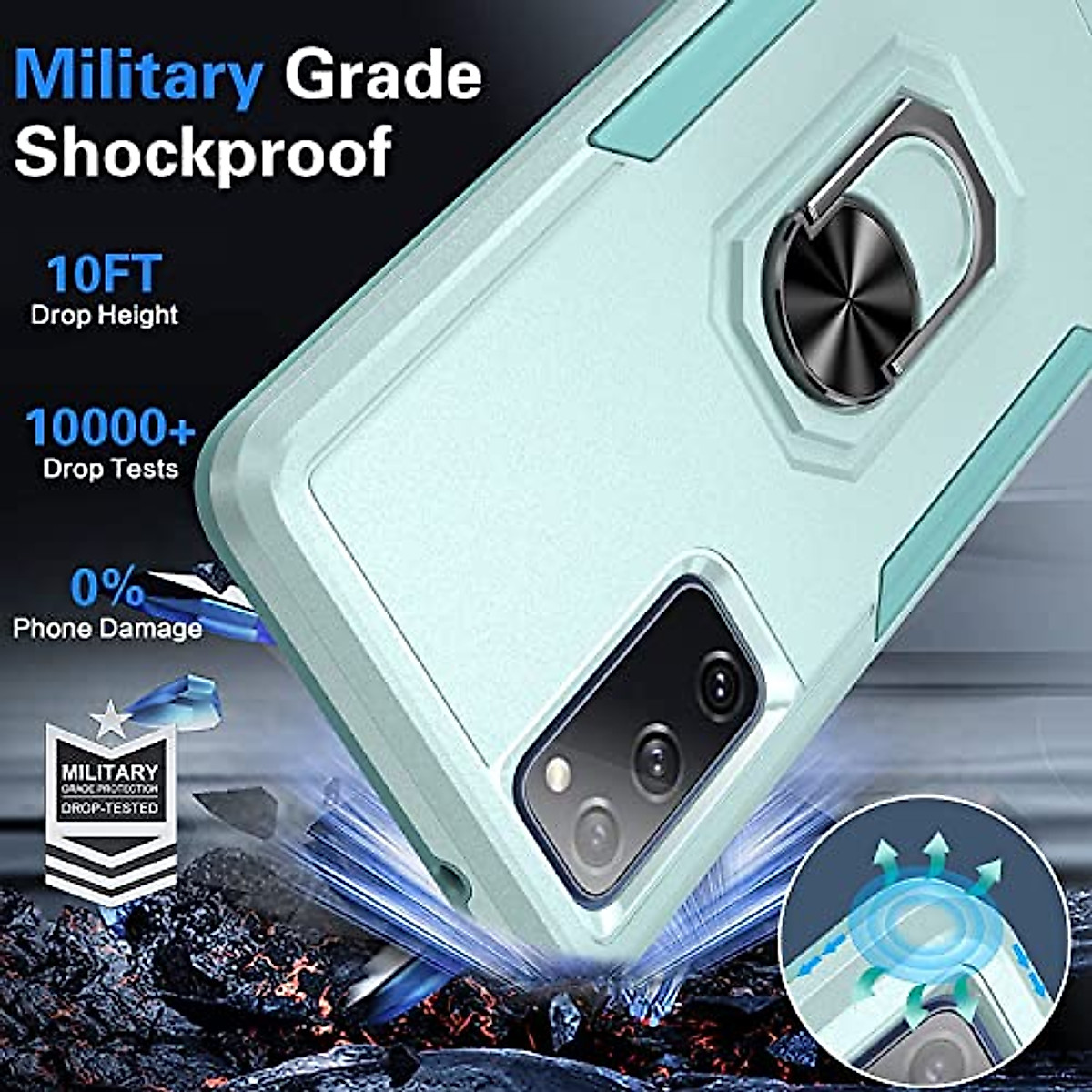 Oneagle for Samsung Galaxy S20 FE Case 5G, [4 in 1 ] S20 Fe 5G Case with [9H Glass Screen Protector+ Lens Protector] Built in [ 360° Ring Stand] Military Shockproof Phone Case for Samsung S20 Fe