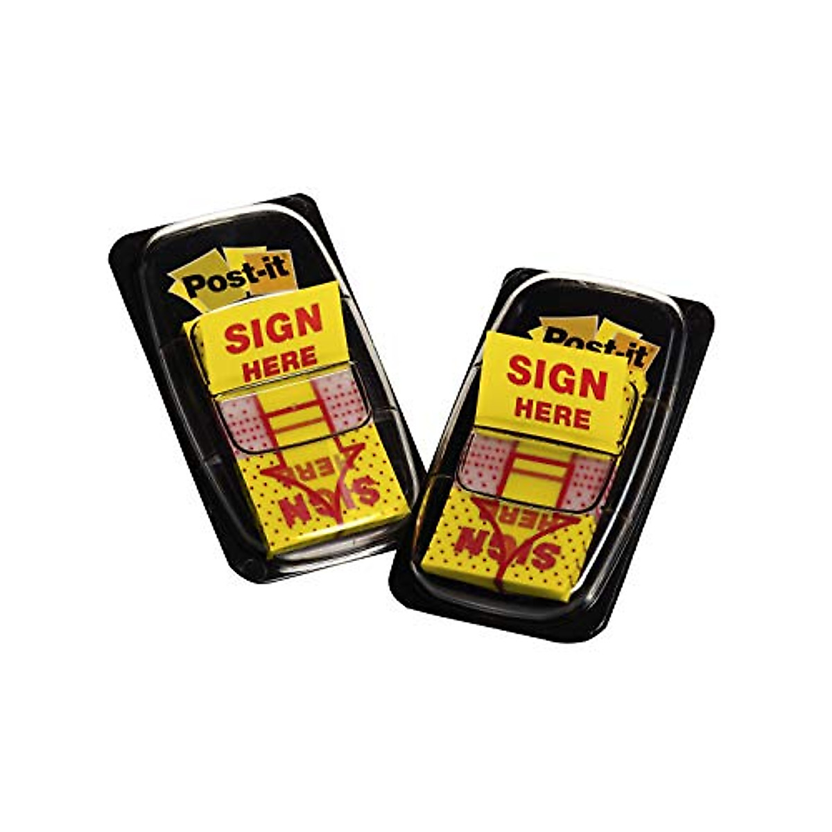 Post-it Message Flags, "Sign Here", 50/Dispenser, 2 Dispensers/Pack, 1 in Wide, Yellow (680-SH2)