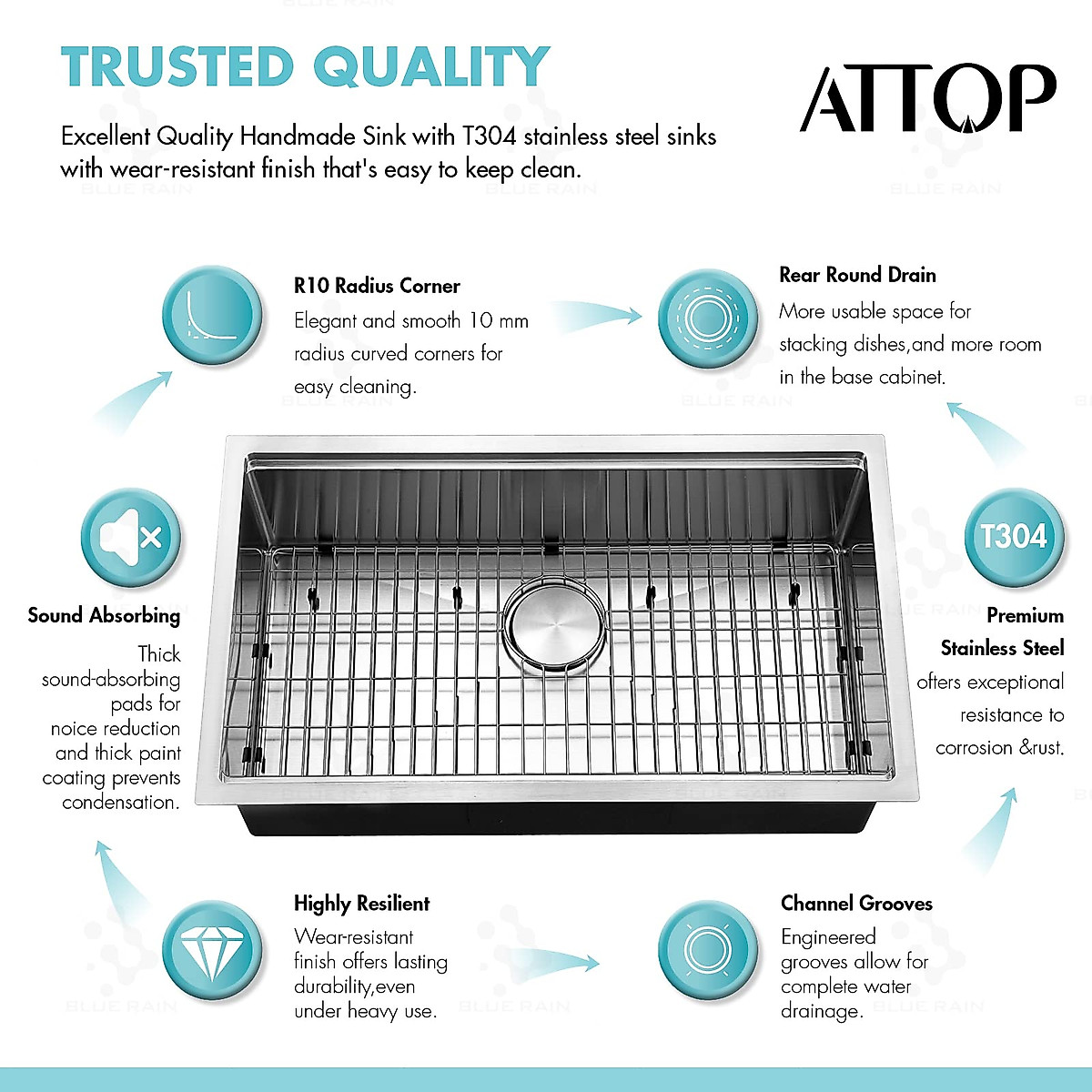 ATTOP 32 Inch Undermount Workstation Kitchen Sink,Stainless Steel Undermount Kitchen Sink Single Bowl workstation Ledge Sink