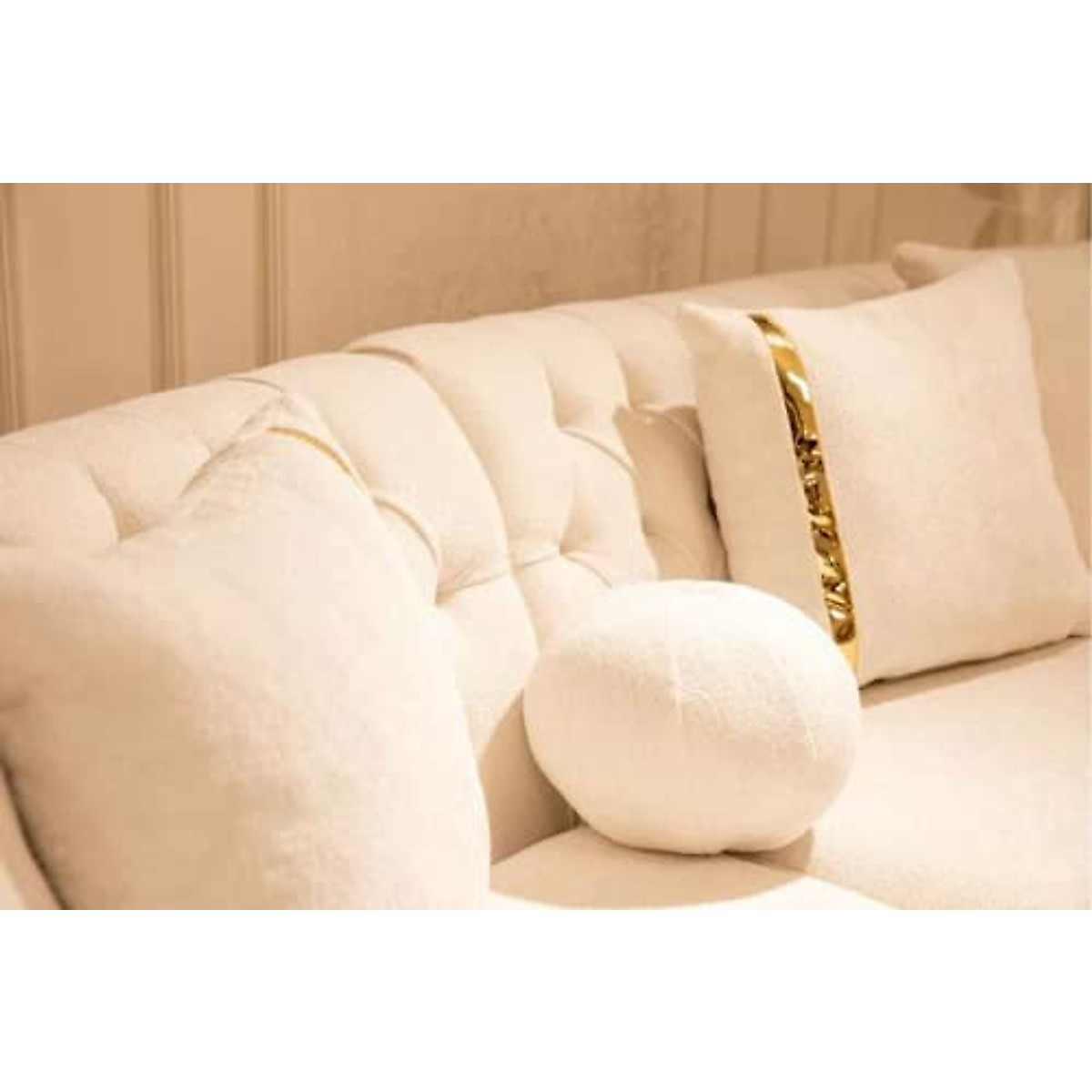 Luxury Modern Curve Sectional Sofa Lounge Chaise, Fully Assembled Medium Firm Boucle or Velvet Couches Black Ivory (Ivory Boucle 130'' Wide Sectional Chaise)