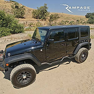 Rampage Slimline 2" Drop Step Side Bars | Pair, Steel, Textured Black | 26628 | Fits 2007 - 2018 Jeep Wrangler JK Unlimited 4-Door