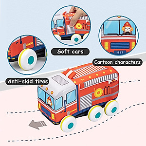 UNIH Car Toys for 1 Year Old Boy,Soft Plush Car Set with Play Mat,Pull-Back Vehicle Baby Soft Car Toys for Baby Toddlers 1 2 Year Old Boy Girl