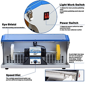 CTISMICE Jewelry Bench Polisher, Adjustable Variable Speed Polishing Buffing Machine, 500W Buffer Grinder with Exhaust Fan Blower, Dust Collector, Work Light and Motor Housing for Jewelry, Metal, Wood