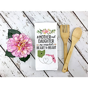 CANARY ROAD Personalized Kitchen Towel | Two State Mother Daughter | Gift For Mom | Gift For Her | Mother Present | Mothers Day Gift | Long Distance Map Gift | Unique Mom Gift | Gift for Daughter