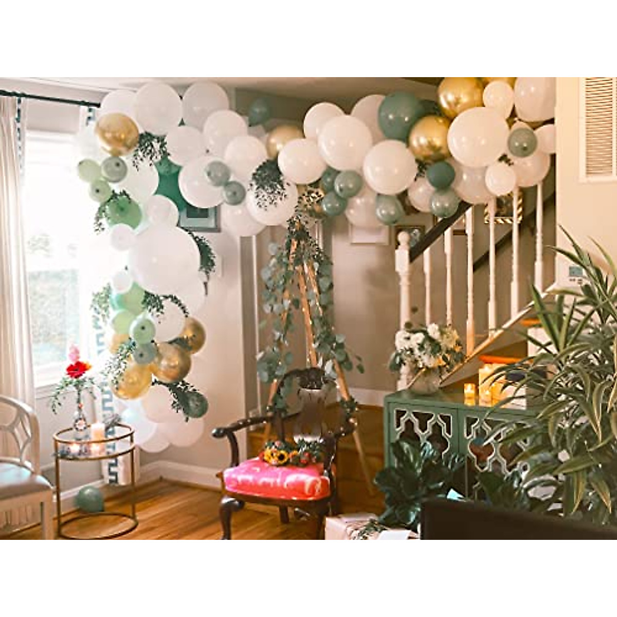 Oopat DIY Olive Sage White Gold Balloon Arch Garland Kit for Boho Bridal Shower Baby Shower Wedding Birthday Backdrop Engagement Bridal Shower Bachelorette Party Decoration (Sage Gold)