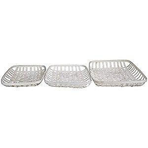 Set of 3 White Rectangular Lattice Tobacco Table Top Baskets
