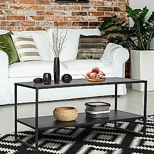 Koreyosh Modern Coffee Table, 2-Tier Industrial Coffee Table with Storage Shelf, Rectangular Table for Living Room,Black