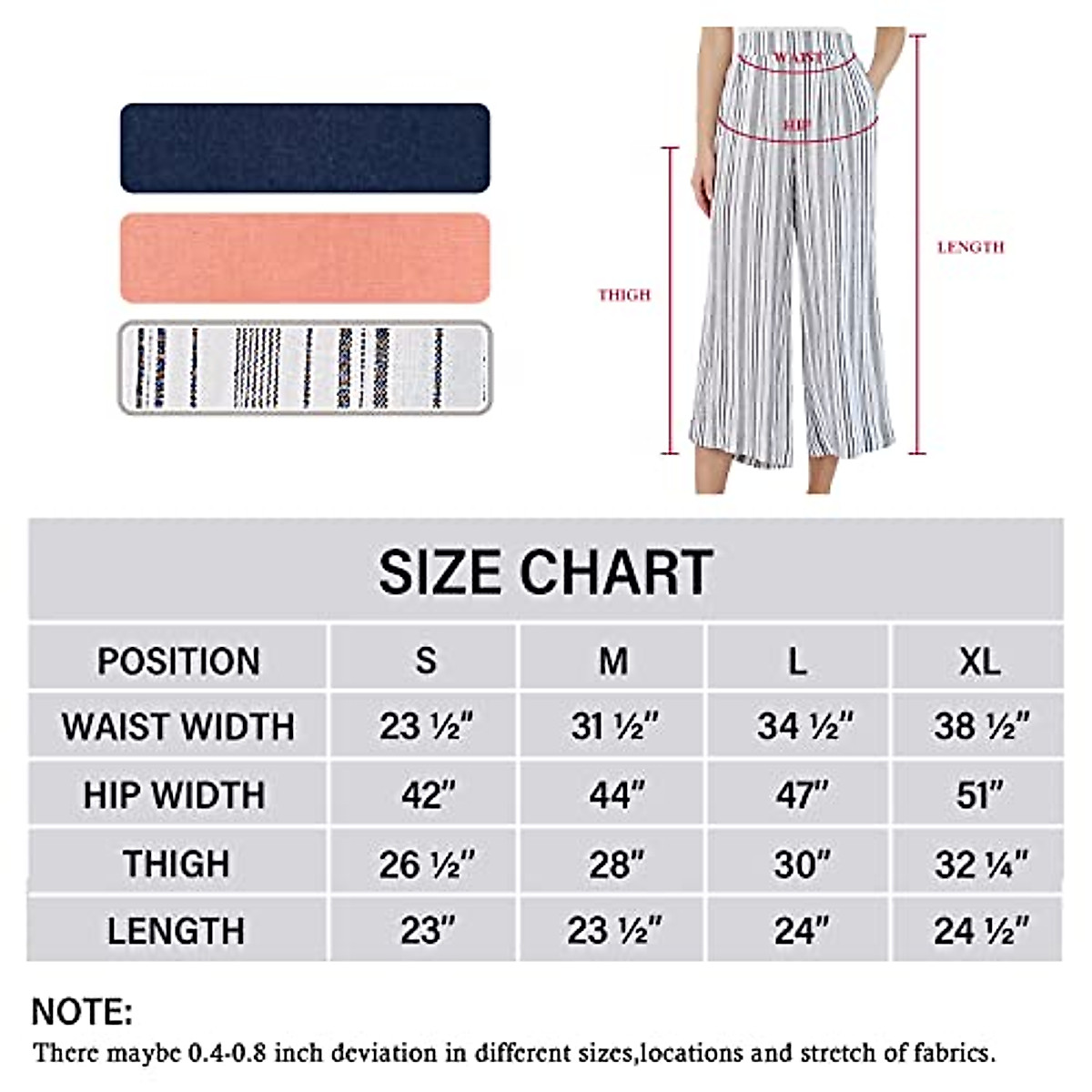 Asoran Linen Pants for Women, Wide Leg Elastic Flowy Pants with Side Slit, Women’s Casual Loose High Waist Pants