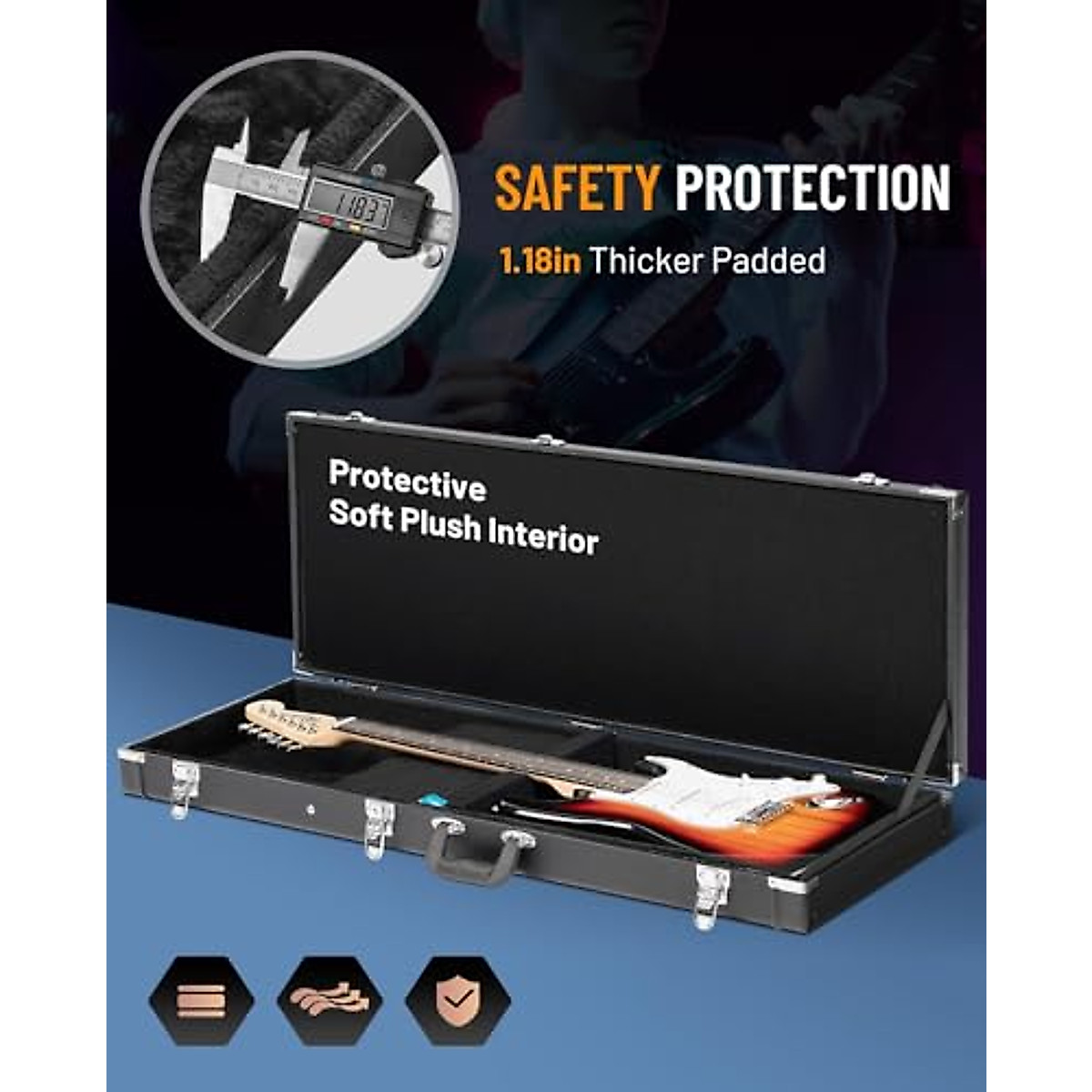 CAHAYA HardShell Wood Case Electric Guitar Hard Case Rectangle Shaped Guitar Case Hardshell for Standard Electric Guitars with Lock Latch Keys Black CY0209