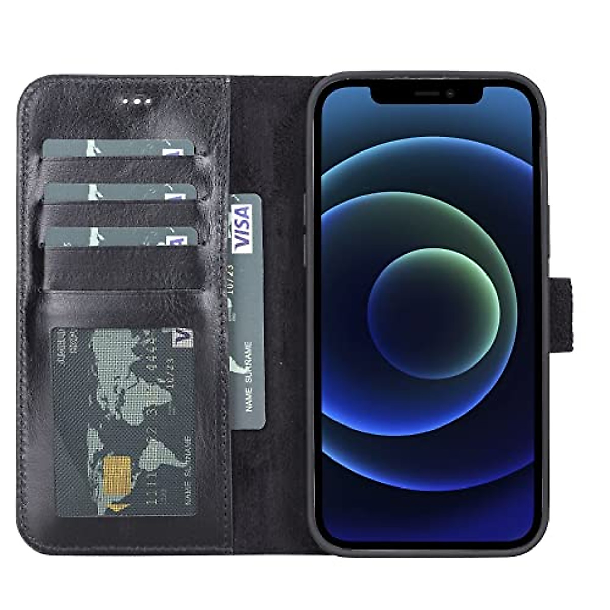 VENOULT Compatible with iPhone 14 Plus Wallet Case for Man or Women, 14 Pro / 14 Pro MAX / 13 MAX Full Grain Genuine Leather Detachable, Compatible Magsafe Wireless Charging and Car Mount, HANDMADE