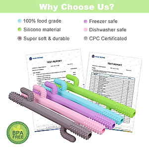 Hollow Teething Tubes Toys for Babies Girls Boys, 5 Pack Silicone Baby Teether Toy Tube for Infants with Nursing Biting Chewing, Chew Straws for Toddlers 6-12 Months (Style D)