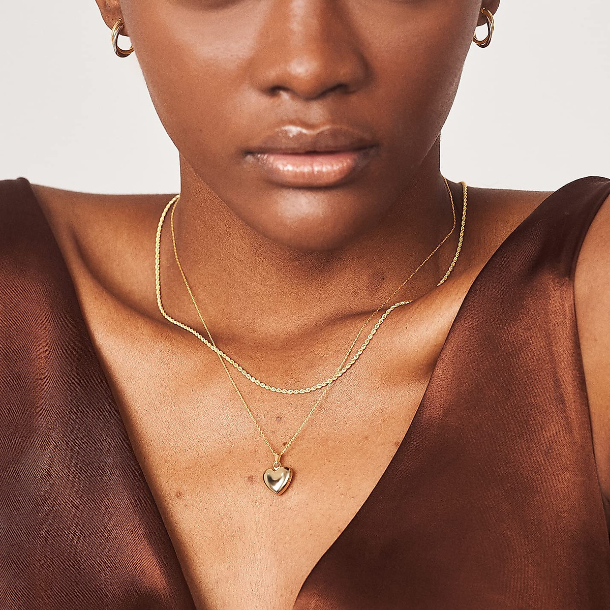 14k Real Gold Heart Necklace for Women | Puff Heart Necklaces in 14k Gold | Puffed Heart Pendant Necklace | Delicate Love Jewelry | Gifts for Birthday, 18"