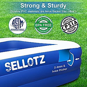 Inflatable Pool, SELLOTZ Inflatable Pool for Kids and Adults, 120" X 72" X 22" Oversized Thickened Family Swimming Pool for Kids, Toddlers, Adults, Outdoor, Garden, Backyard, Summer Water Party