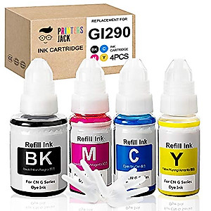 Printers Jack Compatible Canon GI-290 Refill Ink Bottle Kit for Canon PIXMA G4200, PIXMA G3200, PIXMA G4210, PIXMA G2200, PIXMA G1200 Printers