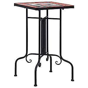 lvssiao Plant Stand Indoor Outdoor, Mosaic Side Table Terracotta and White Ceramic Stand Flower Holder Mosaic Table Top + Elegant Curved Legs for Garden Balcony Living Room