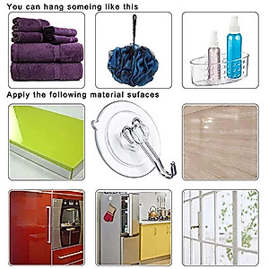 DSMY 17 Pack Suction Hooks, Clear Suction Cups with Metal Hooks Heavy Duty Removable Suction Cups for Kitchen Bathroom Shower Wall Window Glass Door