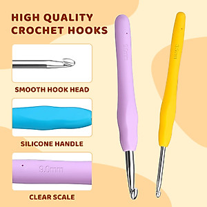 38 Pack Crochet Hooks Set, 13 Pcs 2mm(b)-10mm(n) Ergonomic Soft Grip Crochet Handles, Crochet Needle with Storage Case, Crochet Hooks for Arthritic Hands, Extra Long  Knitting Needles