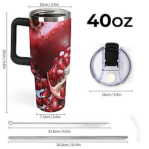 Pomegranate Fruit 40 Oz Water Bottle, Stainless Steel Tumbler with Handle And Straw, Extra Large Insulated Tumbler, Flip Straw Tumblers for Sports, Work, Car, Travel And Weekends