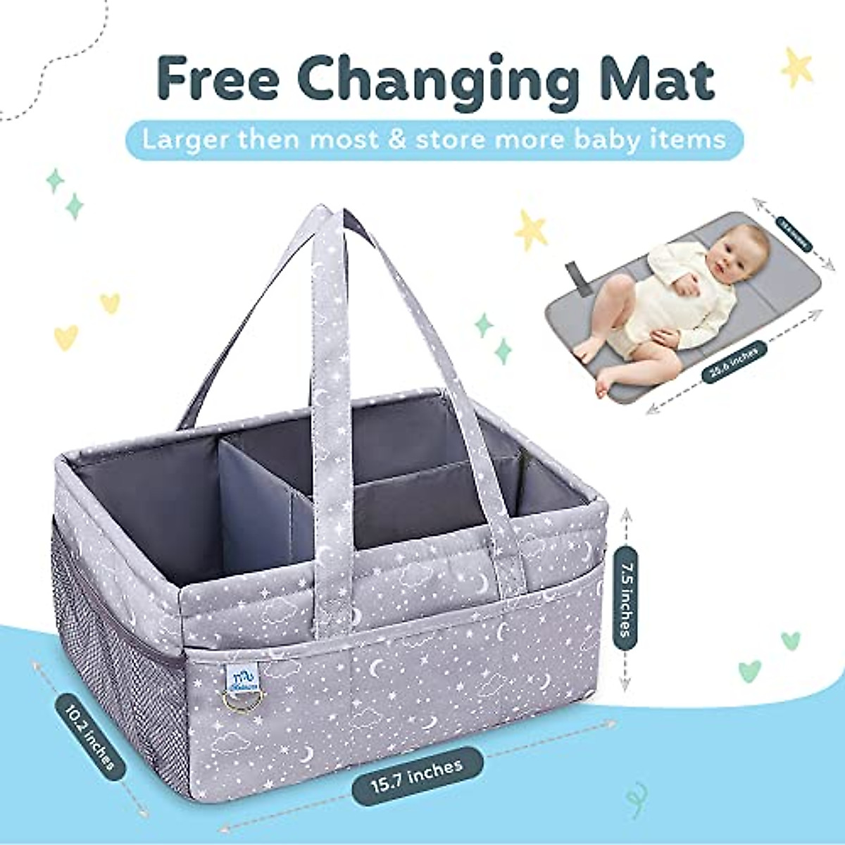 Large Baby Diaper Caddy Organizer with Nappy Changing Pad – Baby Caddy Diaper Organizer for Changing Table, Car Storage Diaper Holder – Baby Organizer Basket for Nursery Shower Gift Bag for Boy & Girl