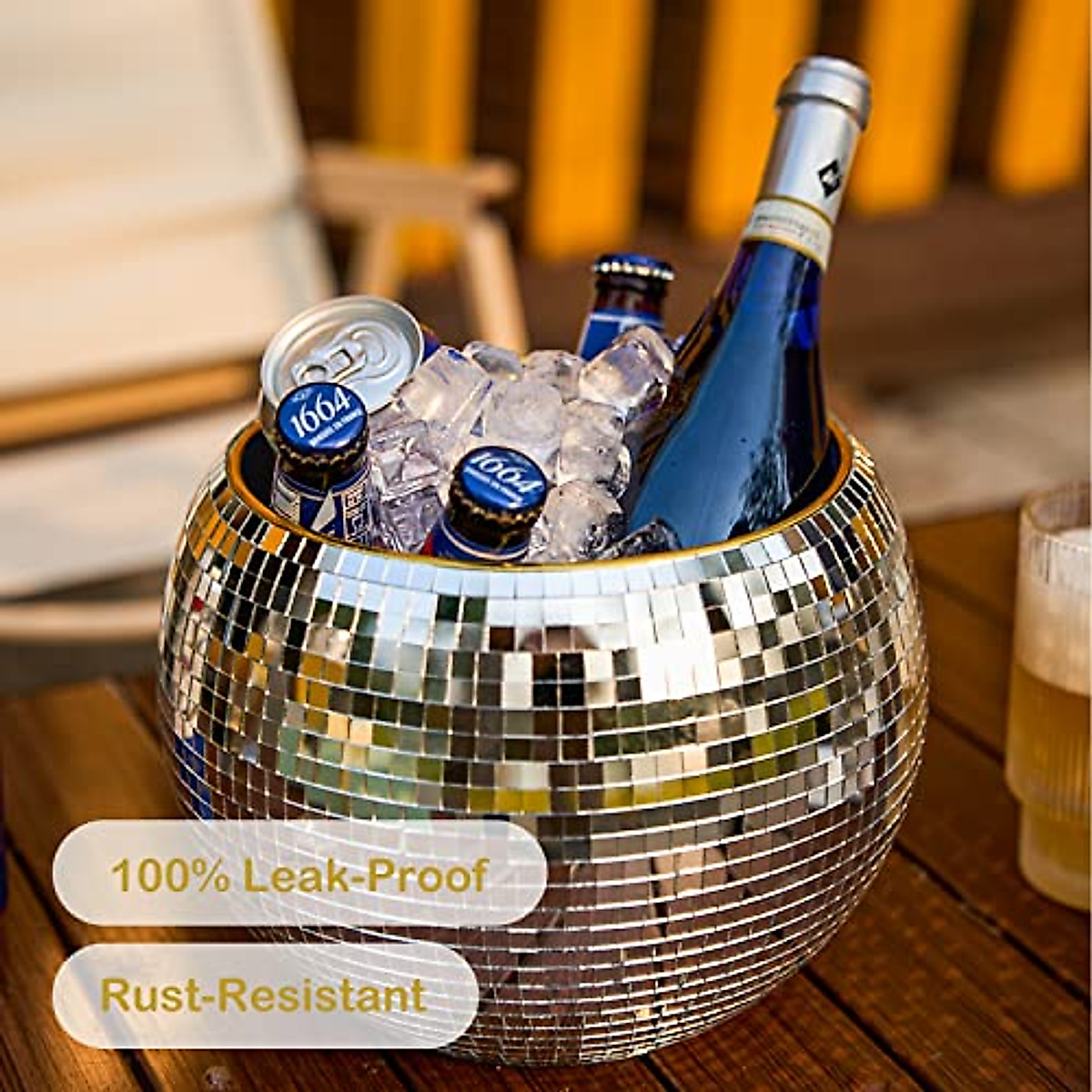 Wittolins Disco Ice Bucket for Cocktail Bar,Mirror Silver Disco Ball Decor,Retro Party Accessories,8 Inch Disco Ball Theme Party Decorations,Cooler for Wine Beer Champagne Ice Cold Drinks