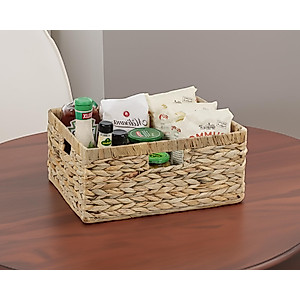 Jumbo Wicker Basket, Rectangular Wicker Basket for Storage, Water Hyacinth Extra Large Storage Basket, Shelf Basket with Built-in Handles, Pantry Baskets-1 Pack