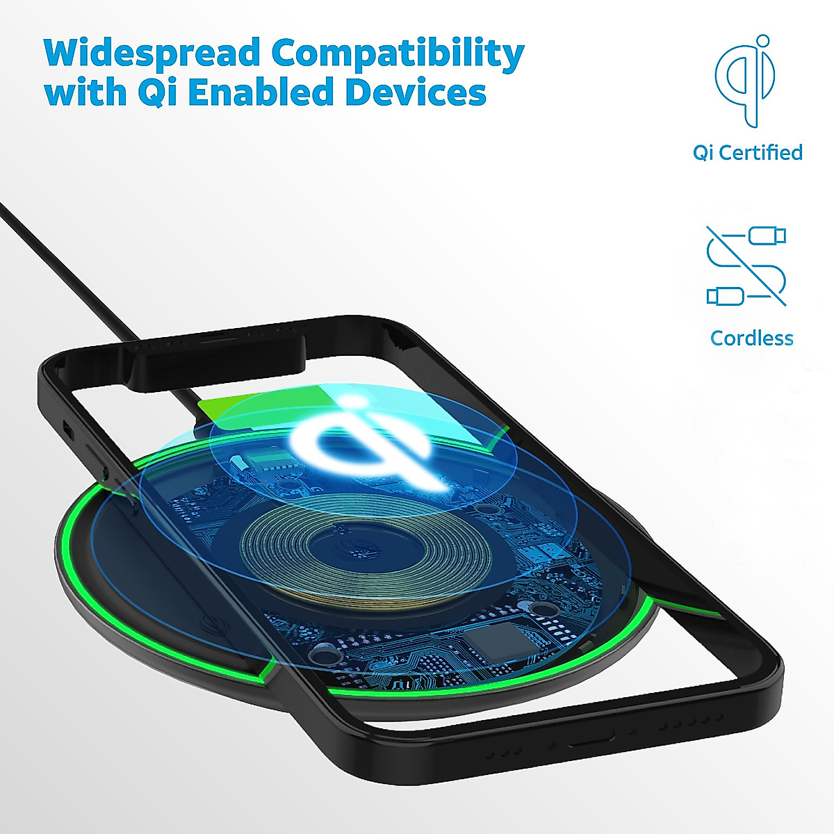 AT&T 15W Premium Wireless Charging Pad for Apple iPhone, Google Pixel, and Samsung Galaxy with Type C to C Cable (Black)