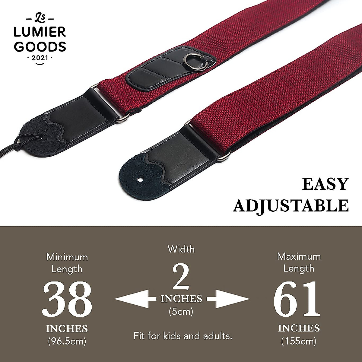 Guitar Strap For Bass, Electric & Acoustic Guitar, Strap Locks Included (Red) One Size LMR00_030