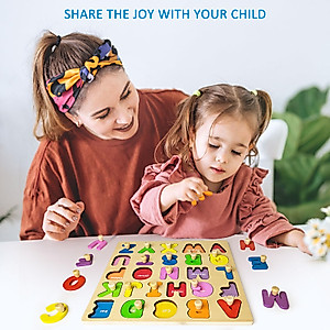 Alphabet Wooden Peg Puzzles Educational Learning Jigsaws Puzzles with Board Knob ABC Letters Alphabet Toys for Toddlers 1 2 3 4 5,Great Preschool Gifts for Girls and Boys
