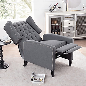 Pushback Recliner Chair,Comfy Wingback Recliner Sofa Chair with Adjustable Backrest,Tufted Fabric Accent Armchair with Vintage Rivets Trim for Living Room Office Home Theater (Gray-New)