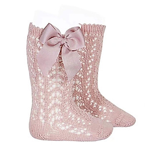 AYIYO Baby Girl Knee-High Socks Toddlers Bow Stockings Newborn Infant Princess Frilly Socks (Pink, 0-12 Months)