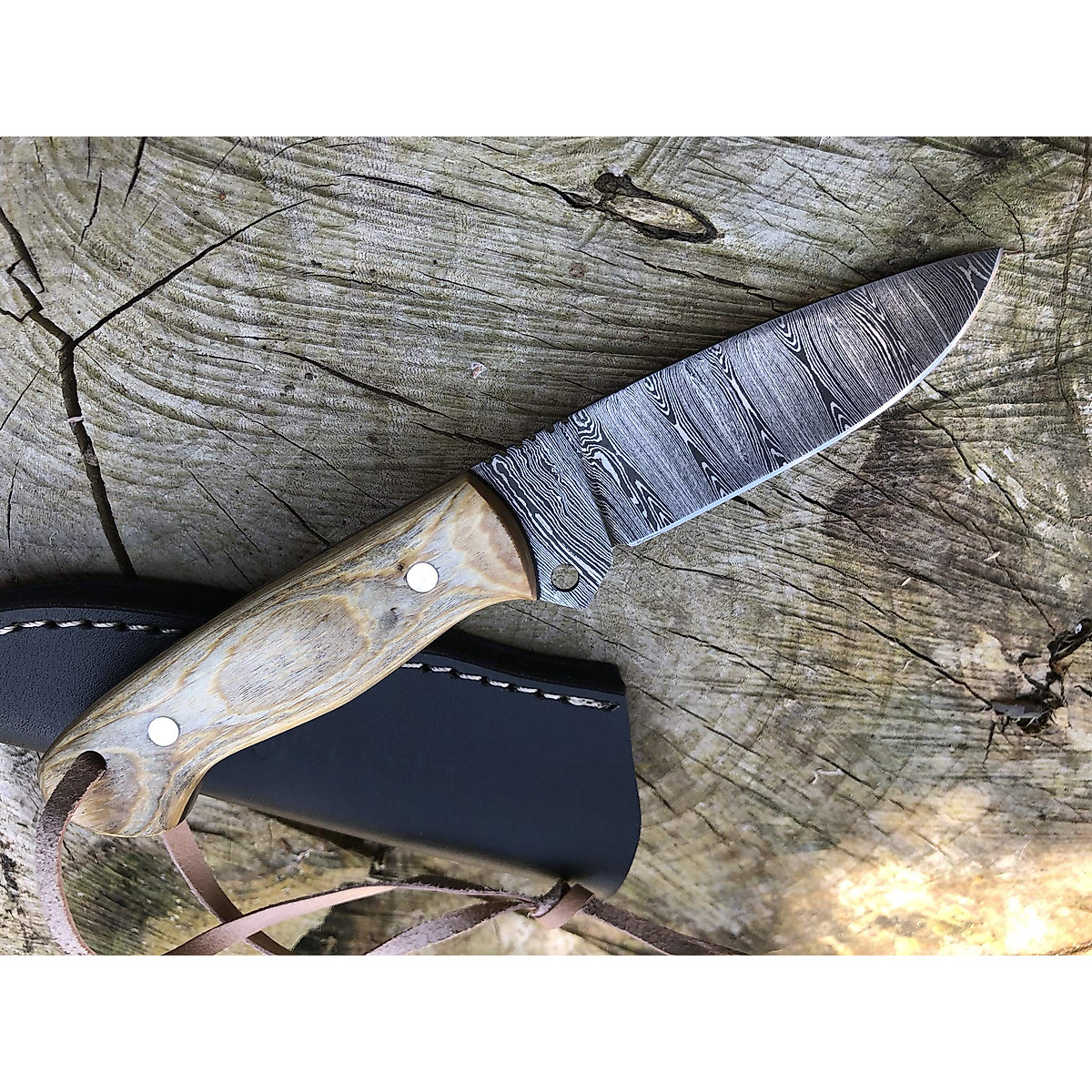 Perkin 7 Inches Damascus Steel Hunting Knife With Sheath SK500