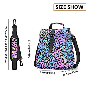 MNSRUU Insulated Lunch Bags Women Men, Rainbow Leopard Portable Reusable Thermal Meal Tote Cooler Bag Organizer, Adjustable Shoulder Strap, Handle