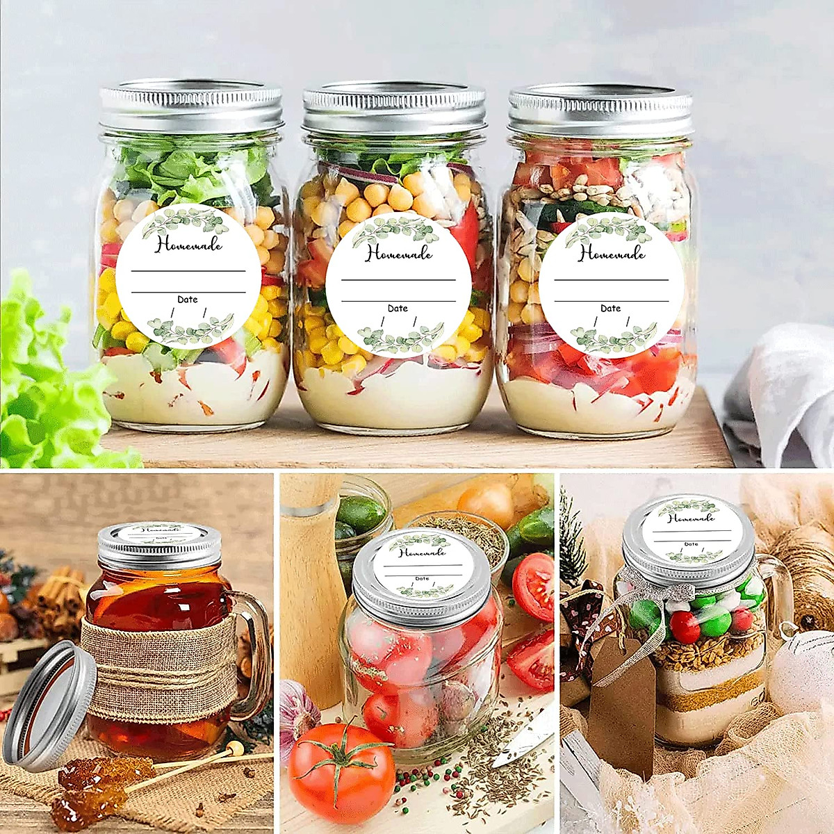 500Pcs Watercolor Green Plants Canning Stickers Round Food Labels 2 Inch - Write on Date Contents Canning Jar Lids Labels with Lines for Mason Jars Homemade Jam and Jelly