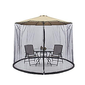 cjc Patio Umbrella M-osquito Netting with Zipper Door, Polyester Mesh Screen, Height Diameter Adjustable, for Outdoor Patio Garden (Black, 11-12FT)