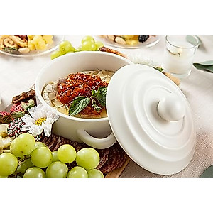Stoneware Brie Cheese Baking Dish and Warmer with Lid - Oven Safe - Great for Charcuterie Board and Grazing Table Accessories - Perfect for Camembert, Baked Brie, Fondue, Dip - Oven Safe Ceramic Crock
