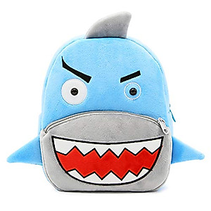 Ladyzone Toddler Backpack Zoo Animals Backpacks Cute Plush Bag Cartoon 10" Preschool Book Bag For 2+ Years Girls Boys (Shark)