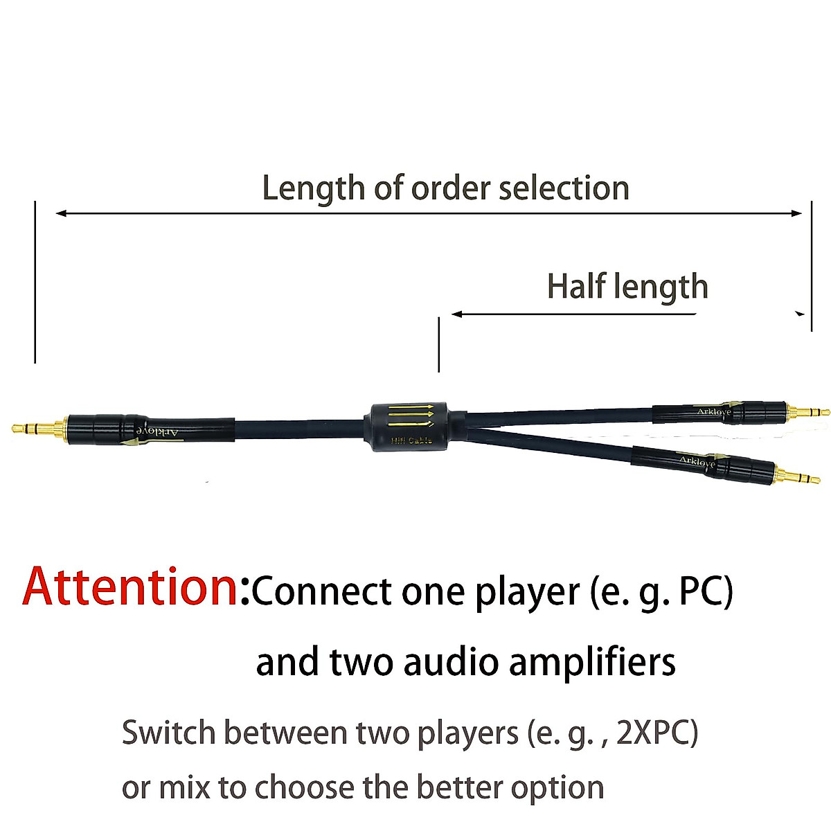 Arklove 7ft Shielded 1/8" aux Input 3.5mm 2X 3.5 Output Splitter Stereo Audio Video Cable Out 3.5 Male to Two 3.5 Male in Dual Speaker Cord 24k Gold Plated Cord