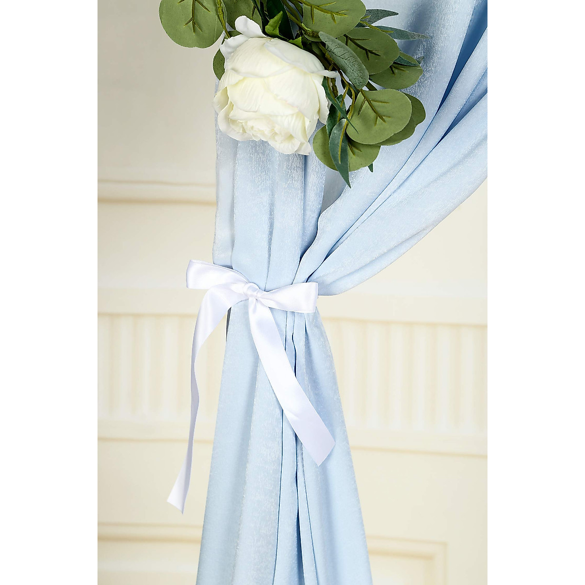 SHERWAY 9.6 Feet x 10 Feet Light Blue Silky Soft Curtain Wedding Backdrop Drapes, Slightly Shiny Satiny Window Curtains for Party Ceremony Decoration