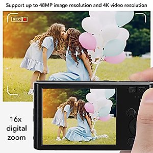 Compact Camera, Digital Camera Rechargeable Lithium Ion Battery 48MP Image Resolution 16X Digital Zoom Built in Fill Light for Beginners (Black)