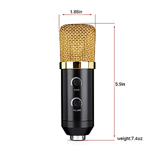 RICA-J Condenser Microphone, Cardioid Condenser Microphone, USB Microphone with Stand, 3.5mm Studio Condenser Mic with Shock Mount and Pop Filter