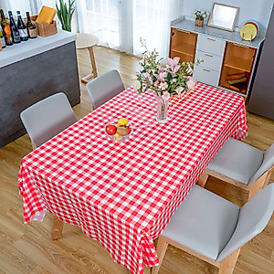 Plastic Tablecloth Disposable, Red and White Checkered Tablecloth, Pack of 6, 54" x 108" Rectangle