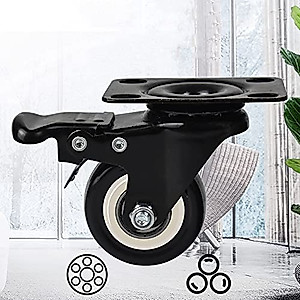 Castor Wheels For Furniture Brake Heavy Duty Caster Wheels, Noiseless Swivel Trolley Wheels With Polyurethane Rubber Coating (Pack Of 4) Swivel Castor Wheel Trolley Furniture Caster, Black castor whee