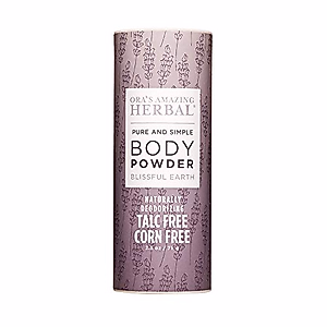 Body Powder, Talc Free Powder for Women, Talcum Powder, Blissful Earth Scent, Essential Oils Lavender, Vetiver and Clary Sage, Cornstarch Free, Bath Powder, Ora’s Amazing Herbal