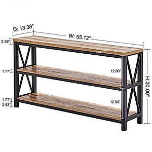 FATORRI Industrial Console Table for Entryway, Wood Sofa Table, Rustic Hallway Tables with 3-Tier Shelves for Living Room (55 Inch, Rustic Oak)
